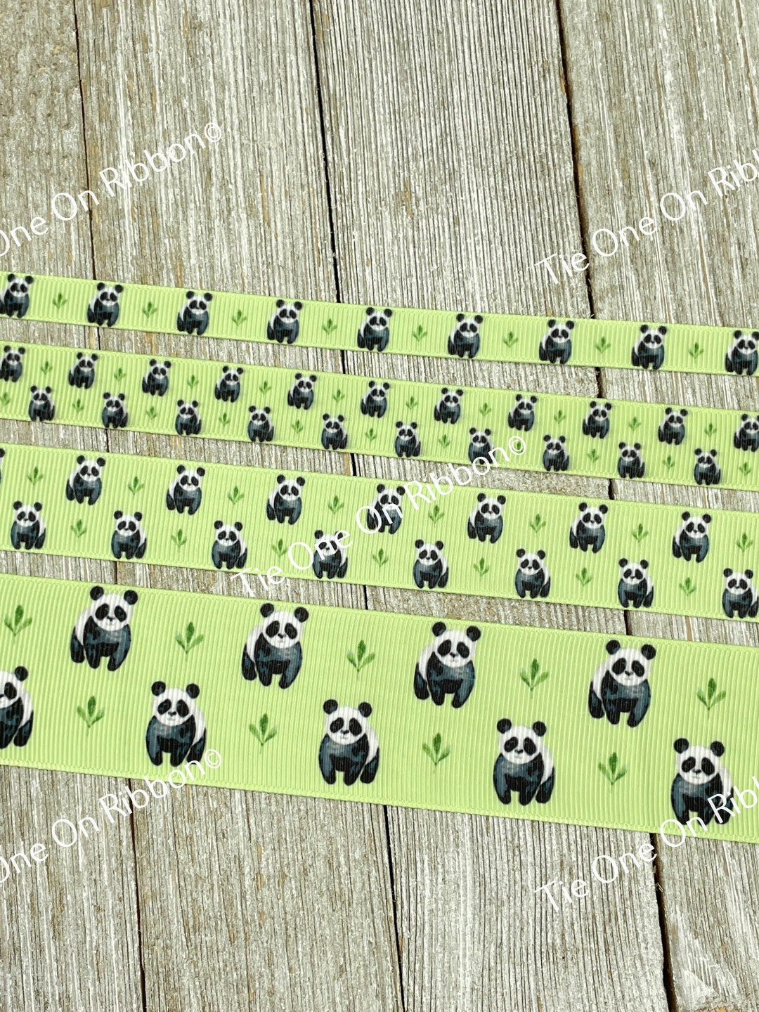 Pandas Printed on Green Background Grosgrain Ribbon - 3/8" - 5/8" - 7/8 ...
