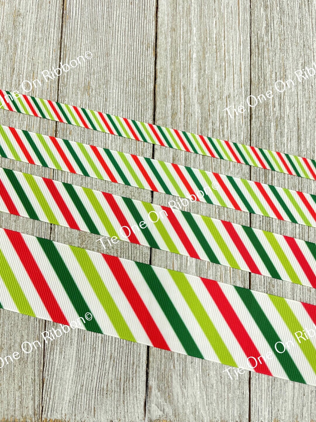 Tri -color Christmas Stripes on White Grosgrain Ribbon - 3/8" - 5/8 ...