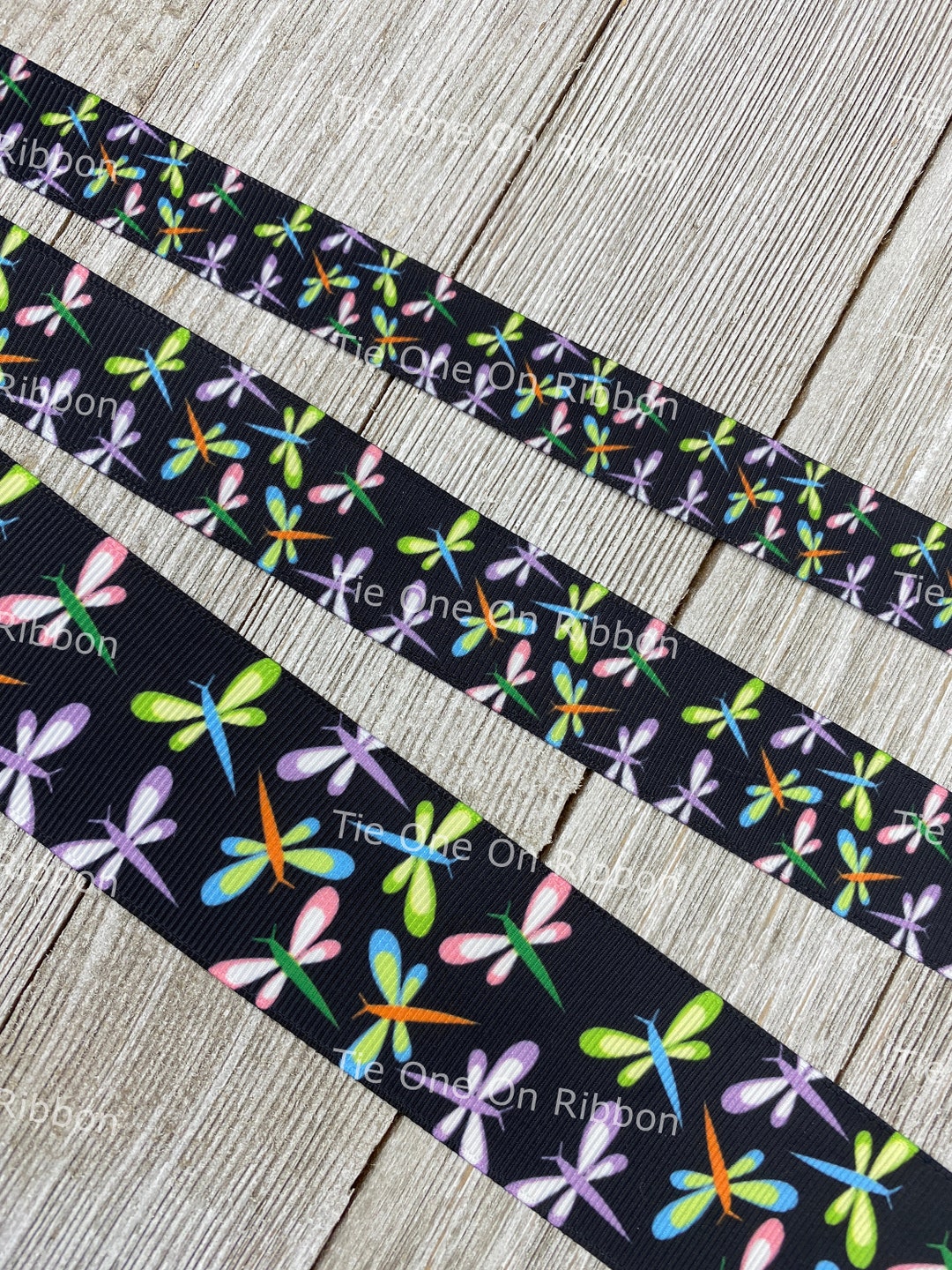 Medium Print Bright Dragonfly Printed Grosgrain Ribbon - 5/8" - 7/8 ...