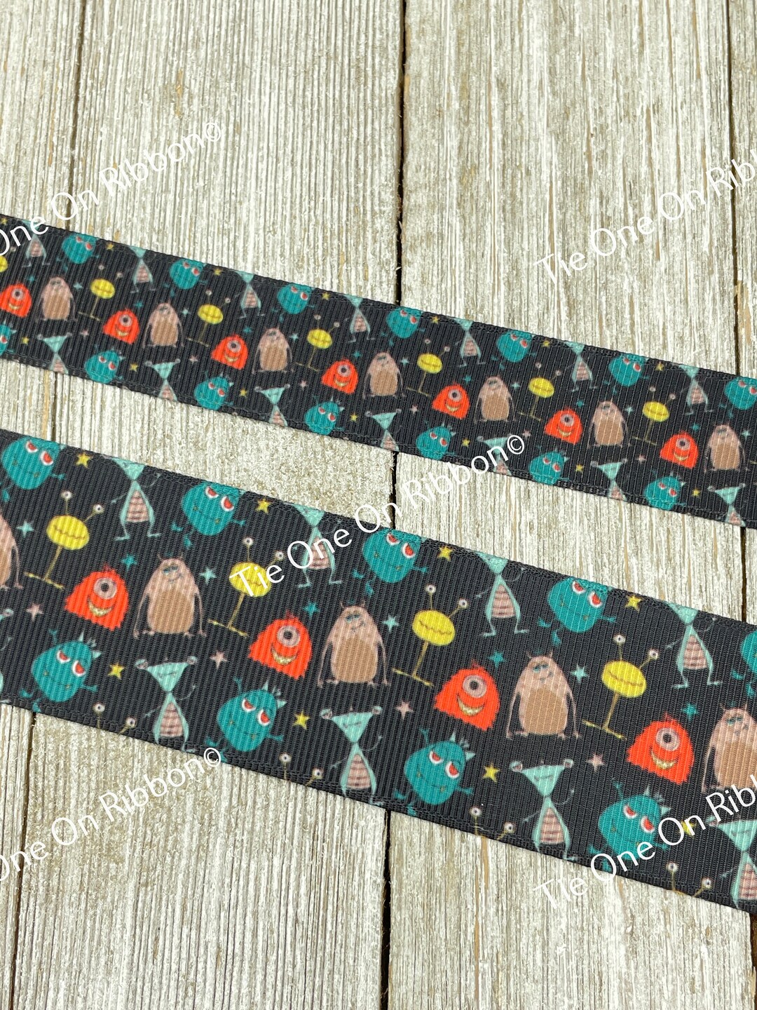 Sale! 5 Yards Cute Alien Monsters on Black Background Print Grosgrain ...