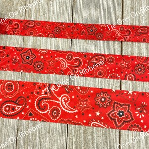 Red Bandana Cowgirl Western Printed Grosgrain Ribbon - 5/8" - 7/8" - 1 ...