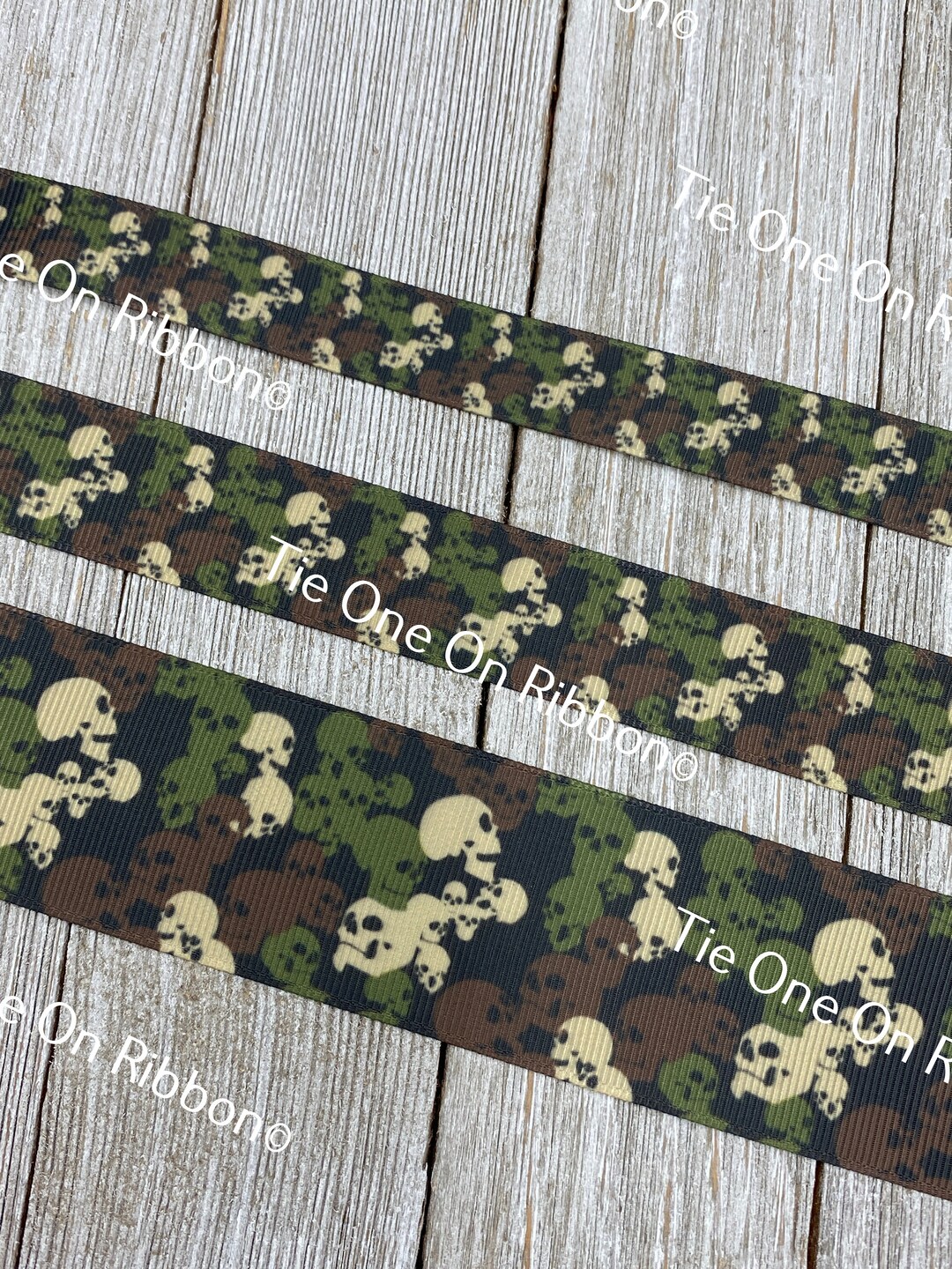 Green Camo Camouflage Skulls Halloween Printed Grosgrain Ribbon 5/8 7/8 ...