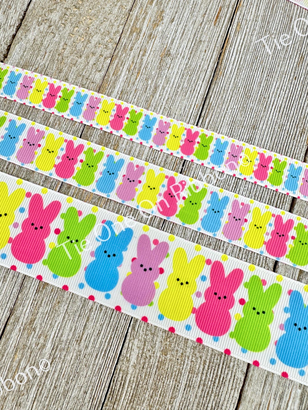 Bright Bunny Line-up on Dotted Printed Grosgrain Ribbon - 5/8" - 7/8 ...