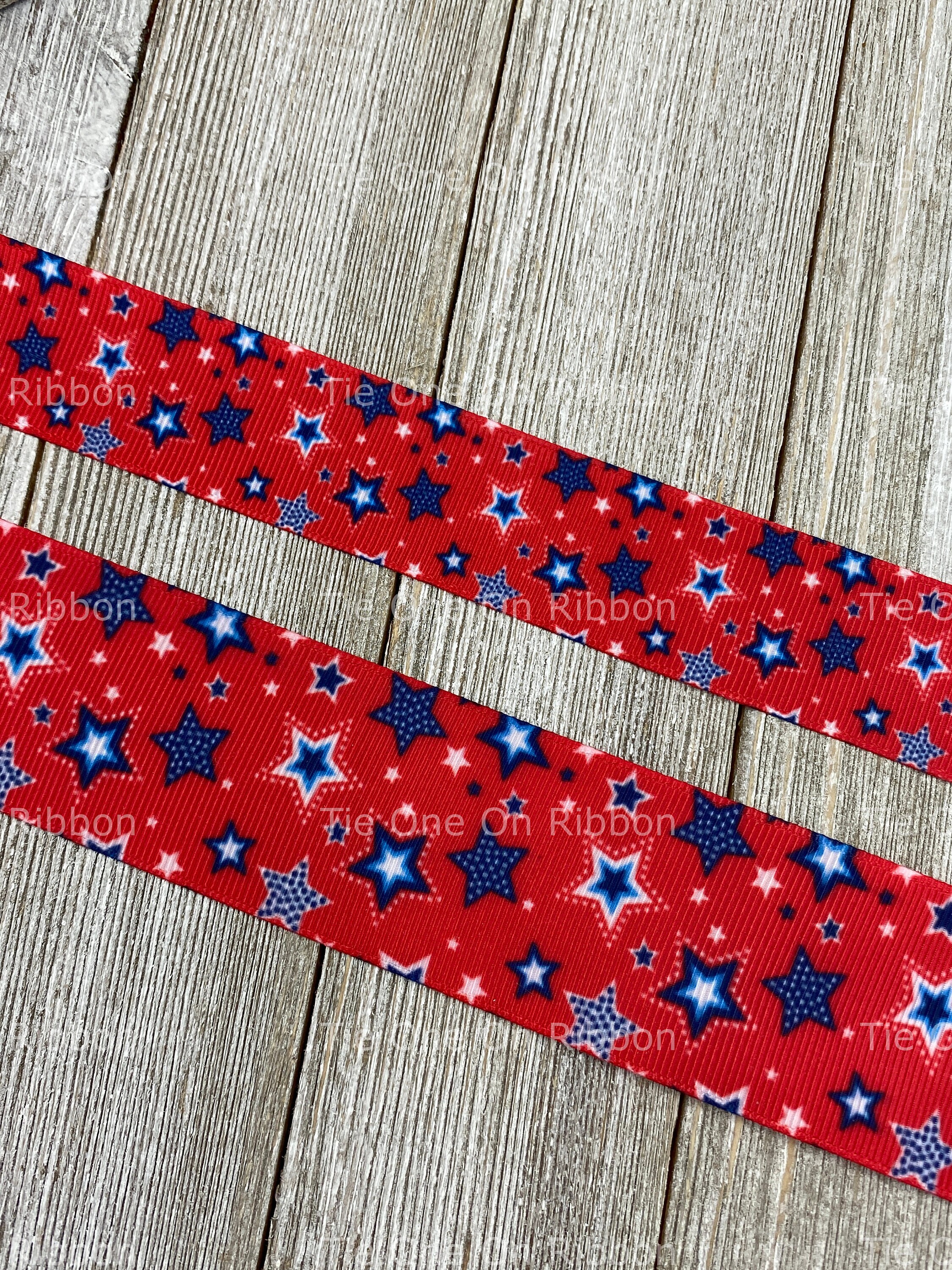 Patriotic Navy Stars on Red Printed Grosgrain Ribbon 1 1.5 | Etsy