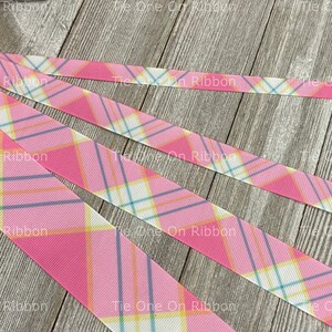 Pink and Blue Spring Plaid Printed Grosgrain Ribbon 3/8 5/8 1 1.5 ...