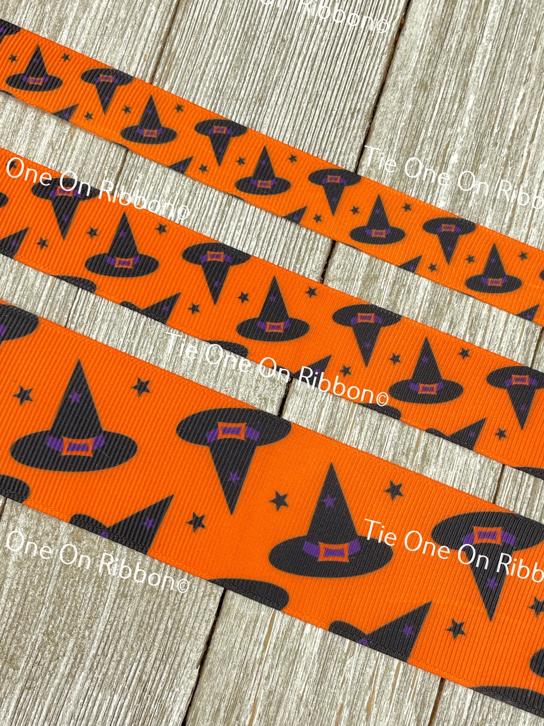 Halloween Witch Hats Purple Stars on Orange Printed Grosgrain - Etsy