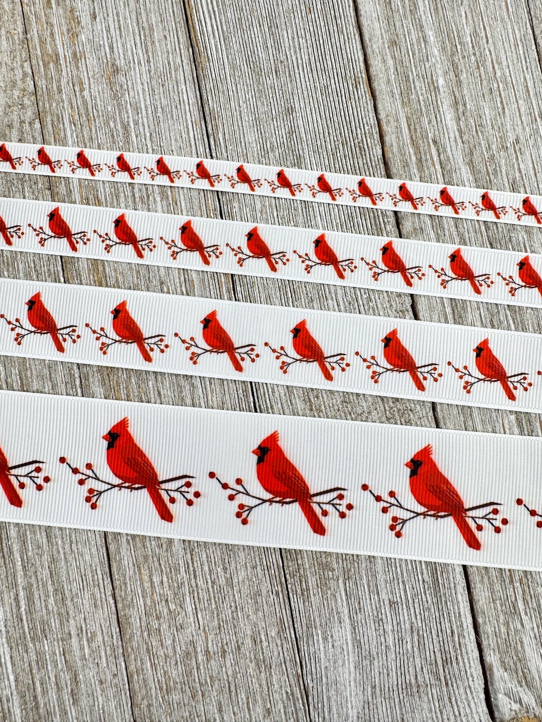 Red Cardinal Holiday Winter Printed Grosgrain Ribbon: 3/8", 5/8", 7/8 ...