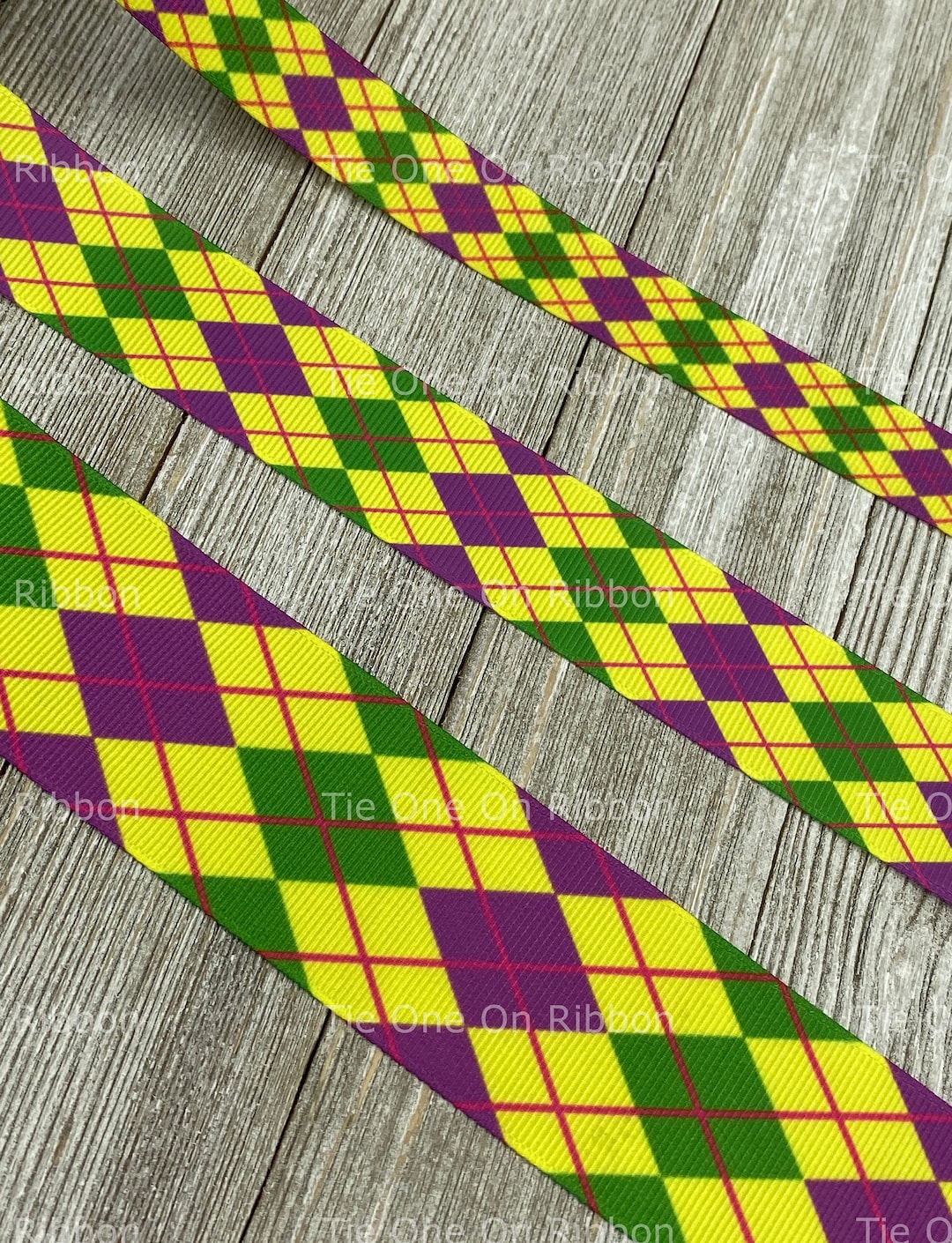 Mardi Gras Argyle Plaid Printed Grosgrain Ribbon - 5/8" - 7/8" - 1" - 1 ...