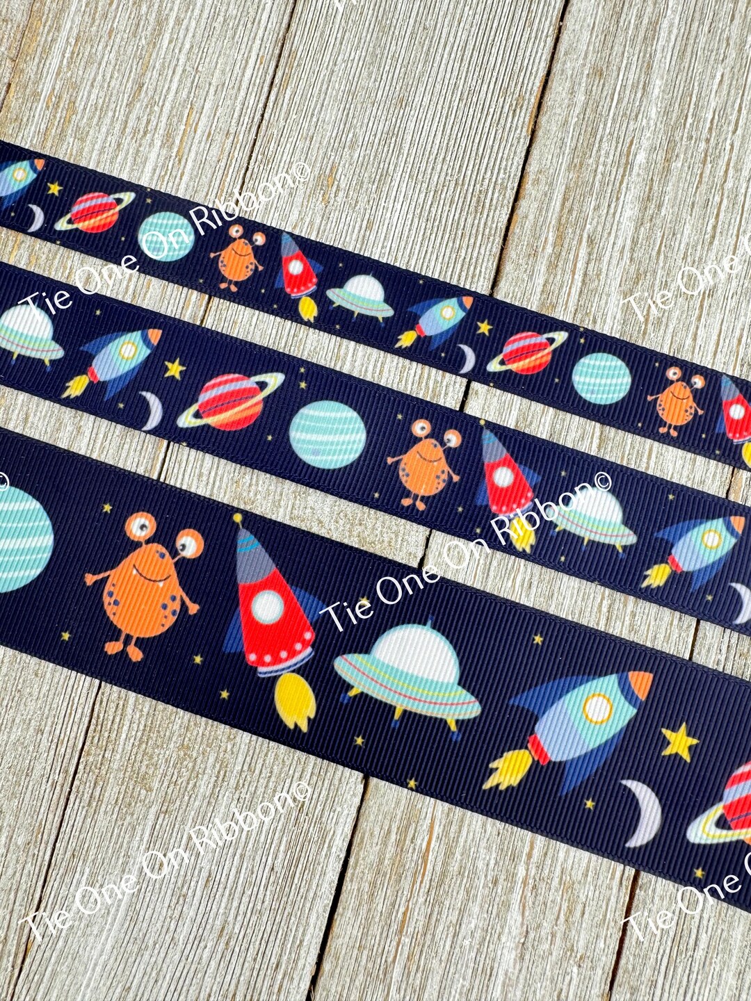 Green Alien Rocket Planets Solar Print Grosgrain Ribbon - 5/8" - 7/8 ...