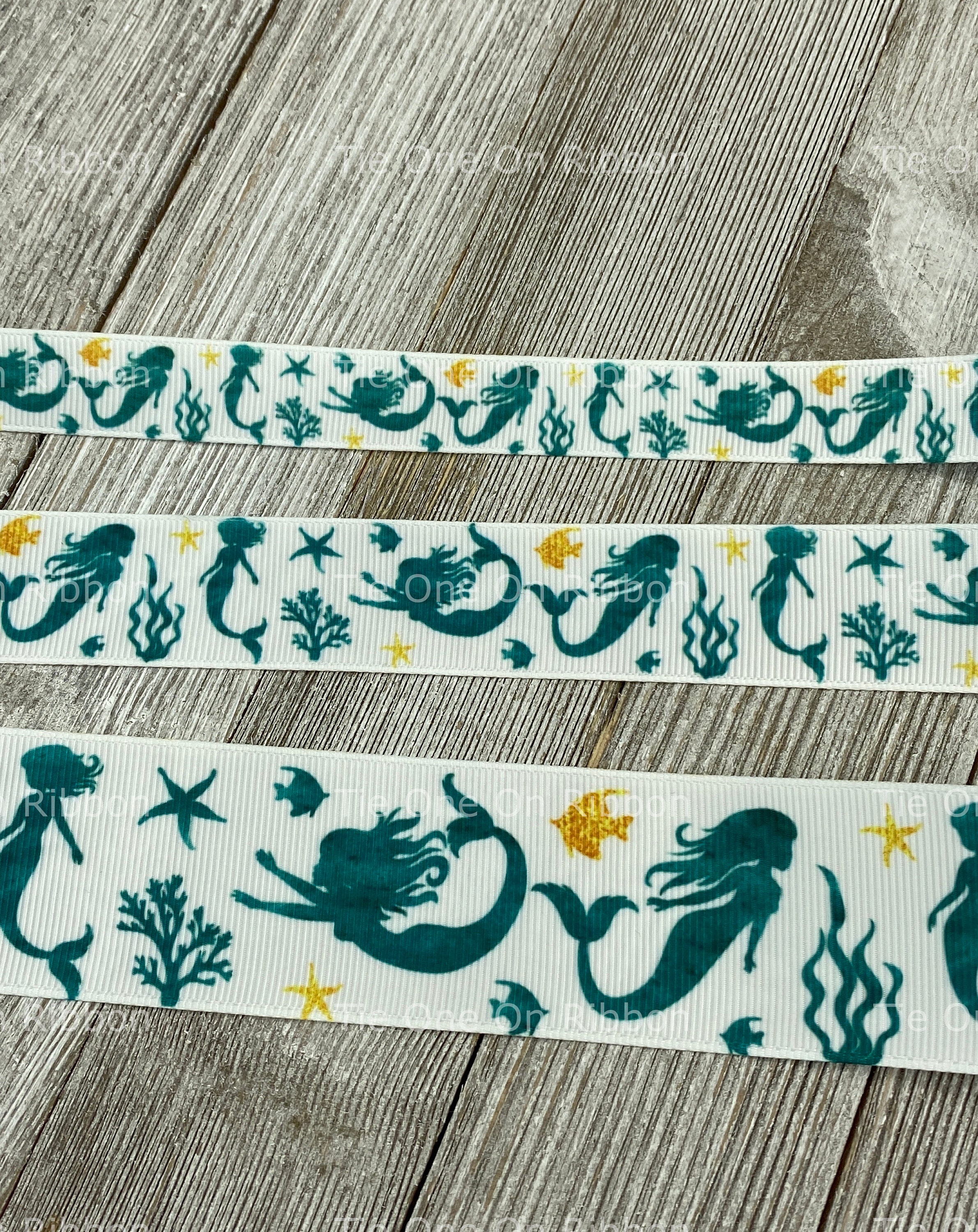 Marbled Teal Mermaids on White Printed Grosgrain Ribbon 5/8 - Etsy