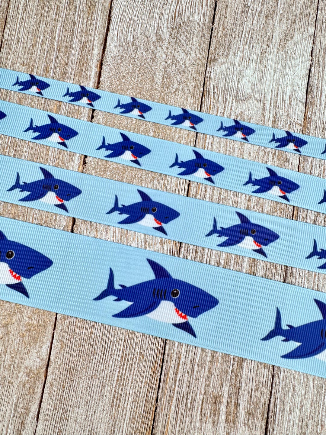 Daddy Shark! Sharks on Turquoise Blue Printed Grosgrain Ribbon - 3/8 ...