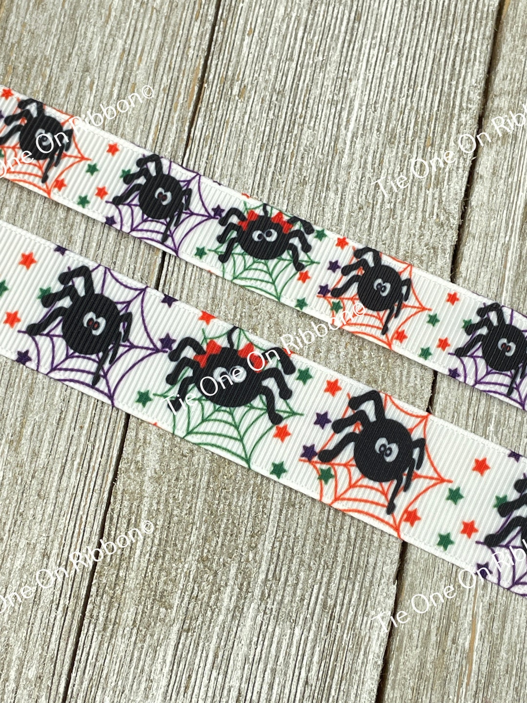 Line-up of Halloween Spiders and Stars Printed Grosgrain Ribbon 5/8 7/8 ...