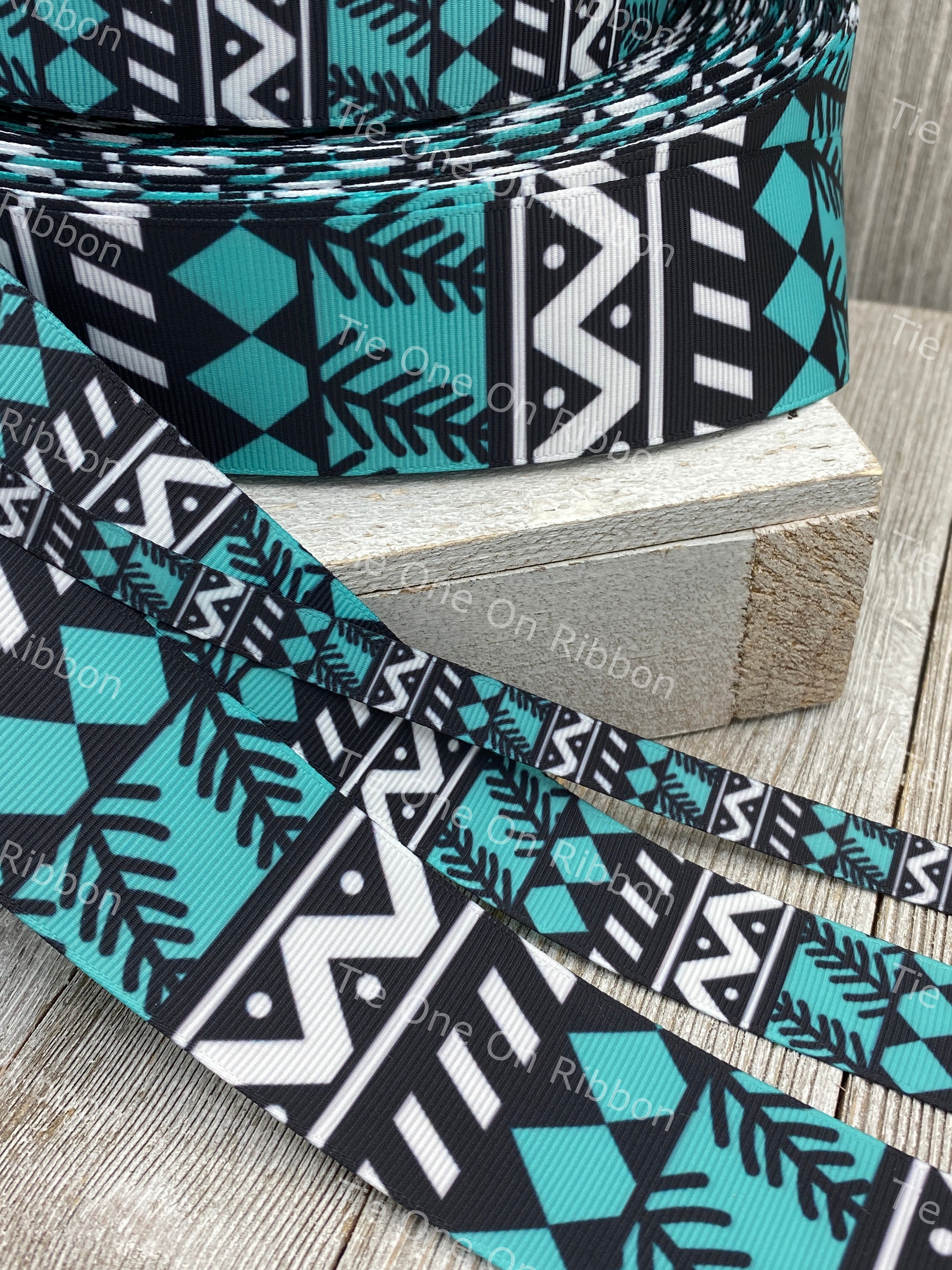 Turquoise and Black Tribal Stripes Printed Grosgrain Ribbon - Etsy