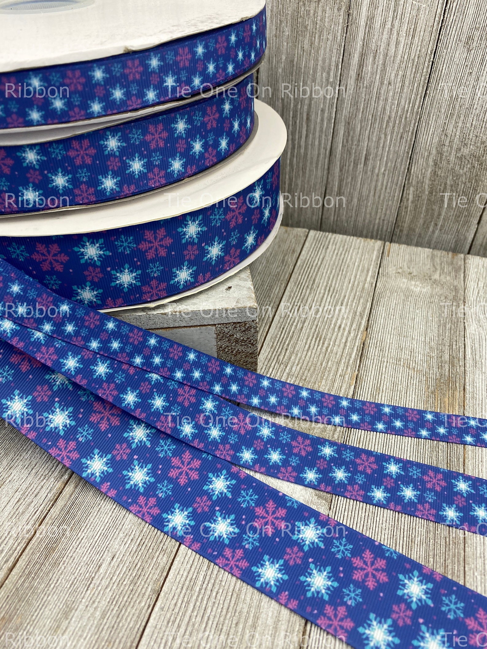 Blue and Pink Winter Snowflakes Printed Grosgrain Ribbon 5/8 | Etsy
