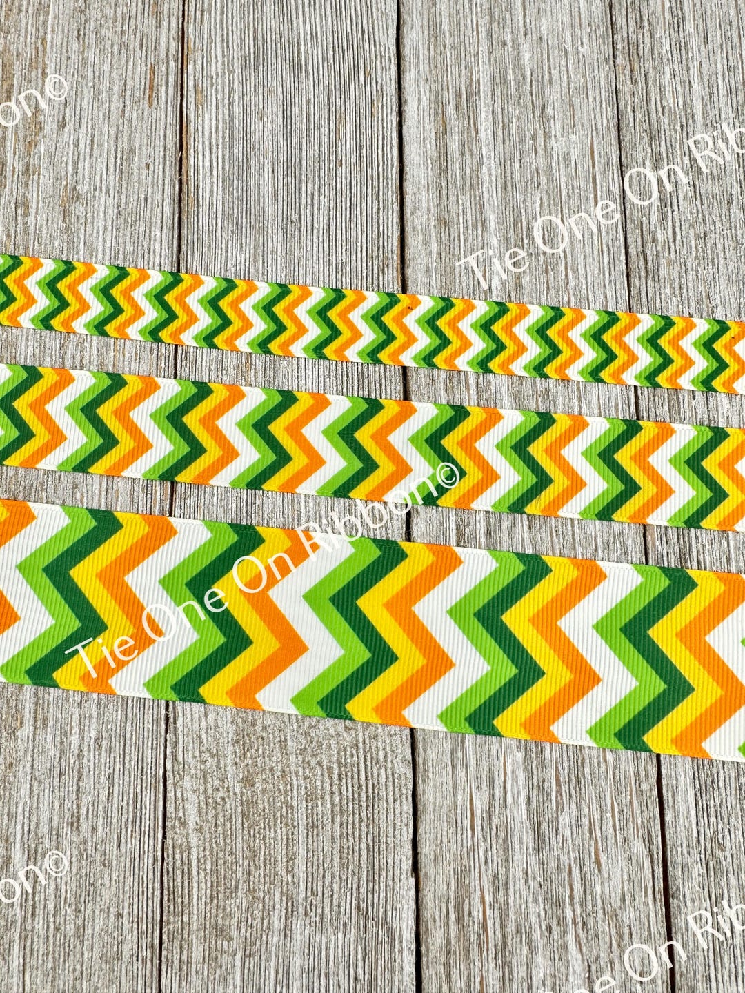 Orange, Green & Yellow Chevron Print Grosgrain Ribbon - 5/8" - 7/8" - 1 ...