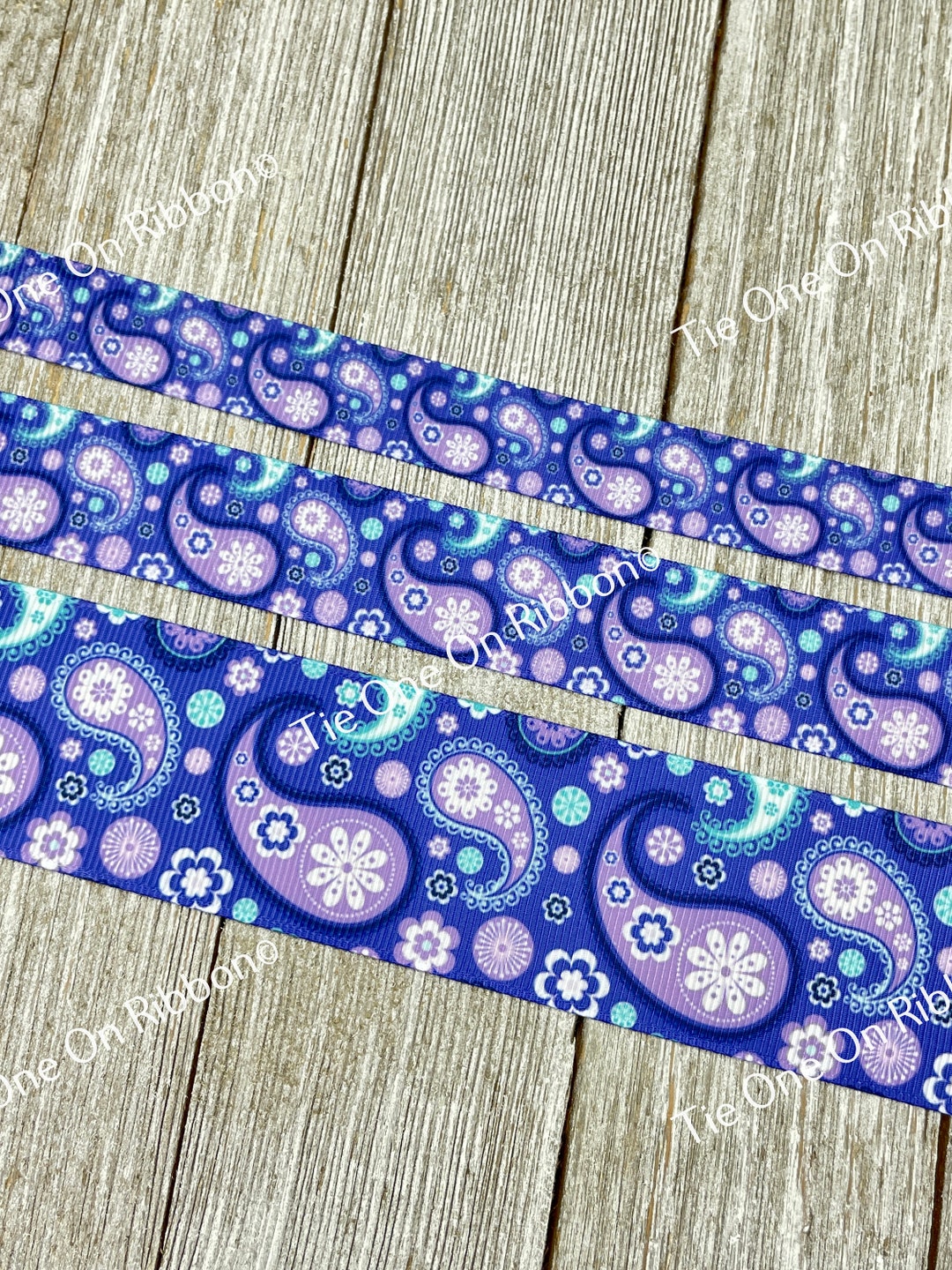 Purple and Blue Paisley Floral Printed Grosgrain Ribbon - 5/8" - 1" - 1 ...