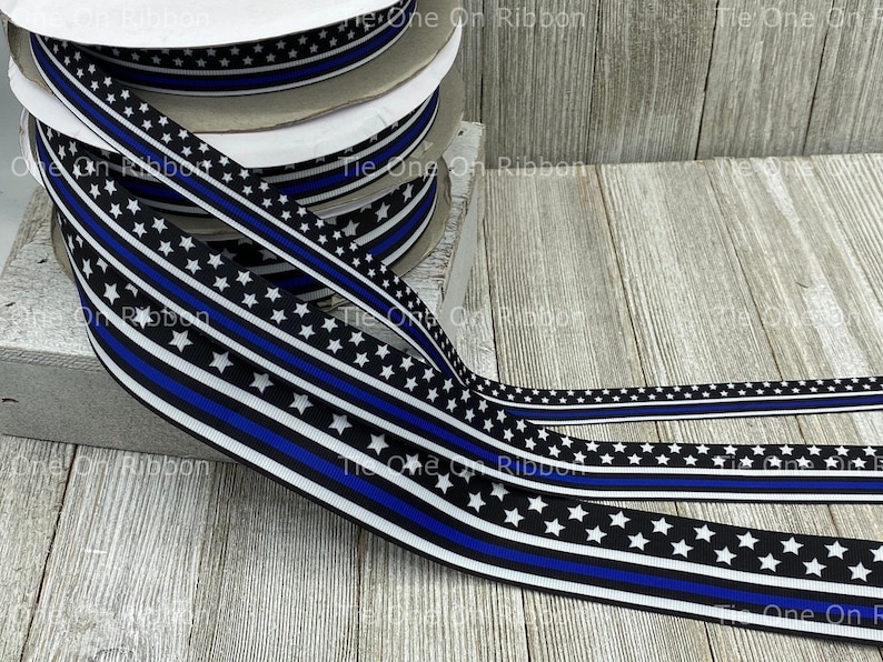 Thin Blue Line Police Support Print Grosgrain Ribbon 5/8 1 | Etsy