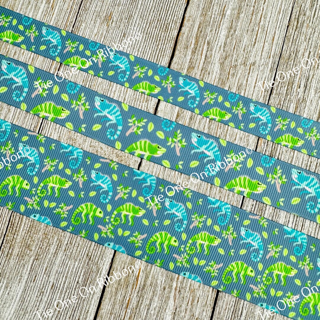 Blue and Green Gecko Lizard Dino Grosgrain Ribbon 5/8 7/8 1.5 Sew Craft ...