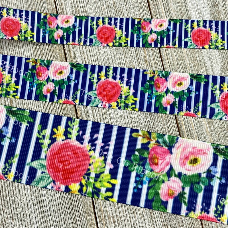 Pink and Navy Ribbon - Etsy
