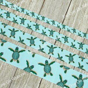 Green Sea Turtles Ocean Blue Printed Grosgrain Ribbon - 3/8"- 5/8"-7/8 ...