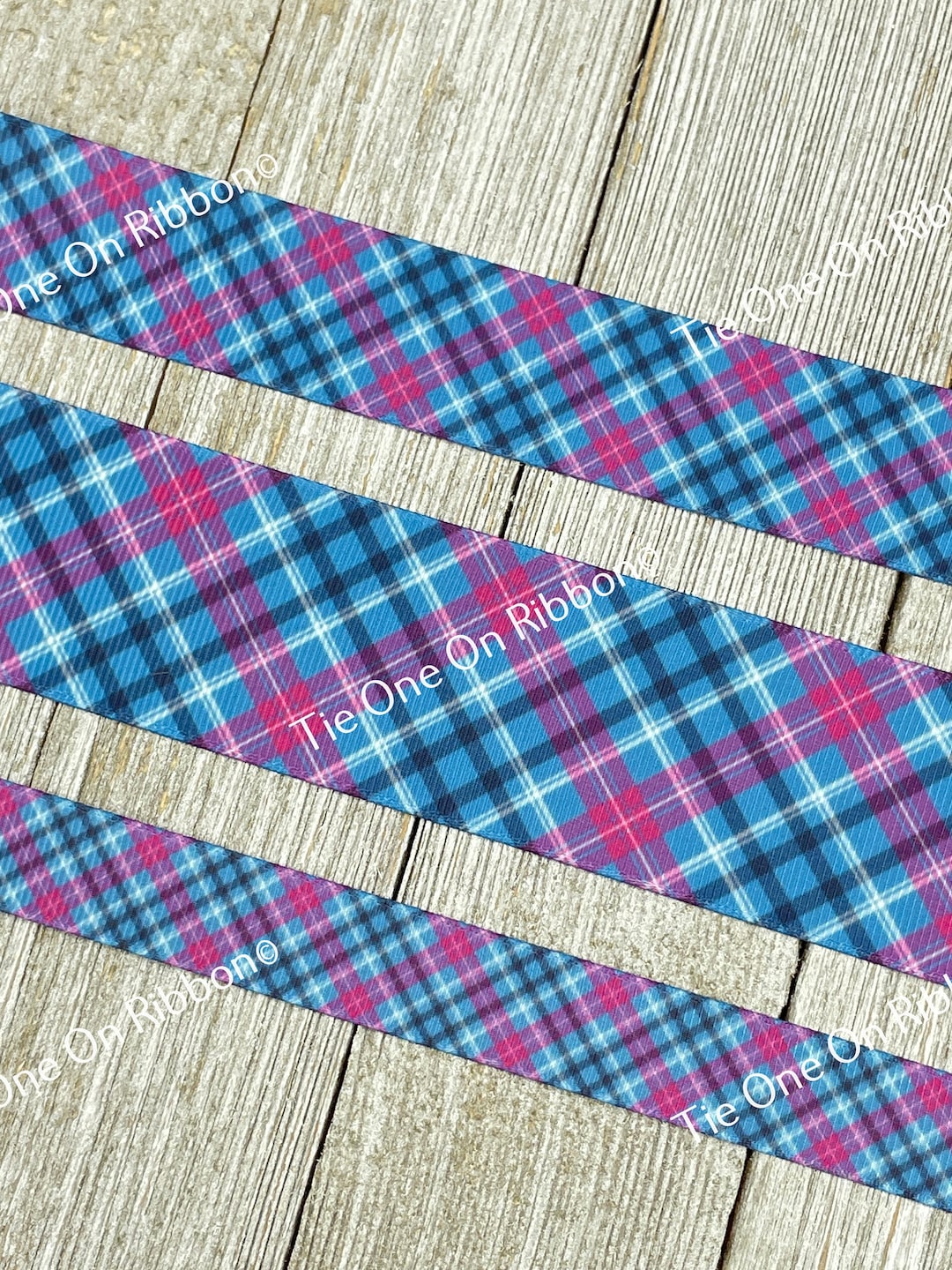Pink and Blue Plaid Printed Grosgrain Ribbon - 5/8" - 7/8" - 1" - 1.5 ...