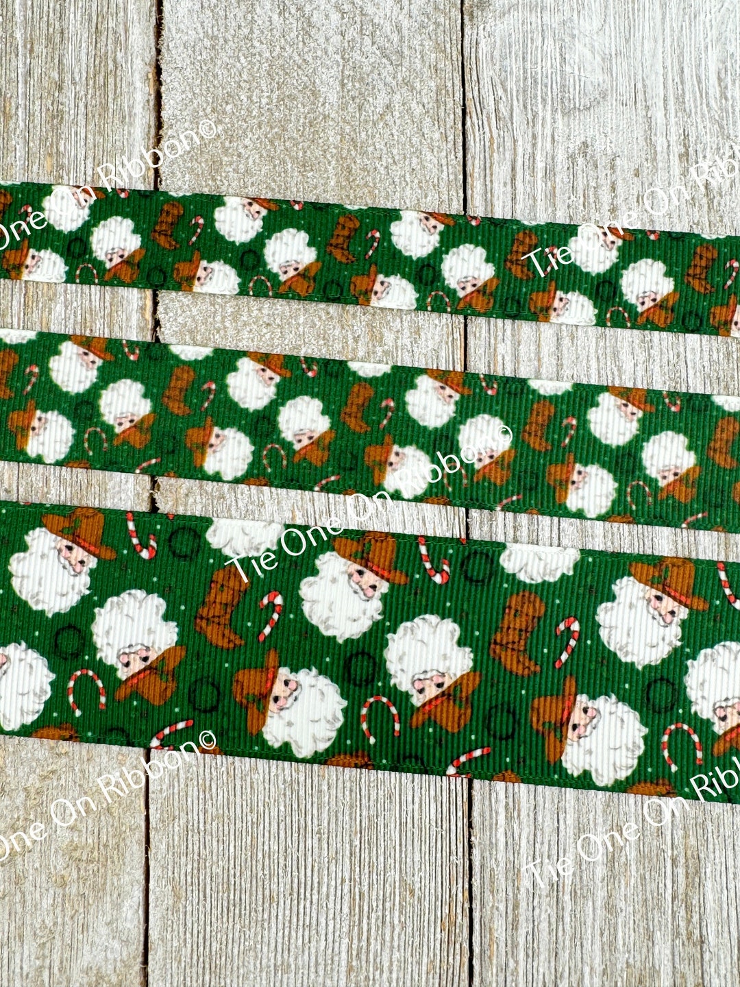 SALE 5 Yards Cowboy Hat Santa Ranch Christmas Printed Grosgrain Ribbon ...