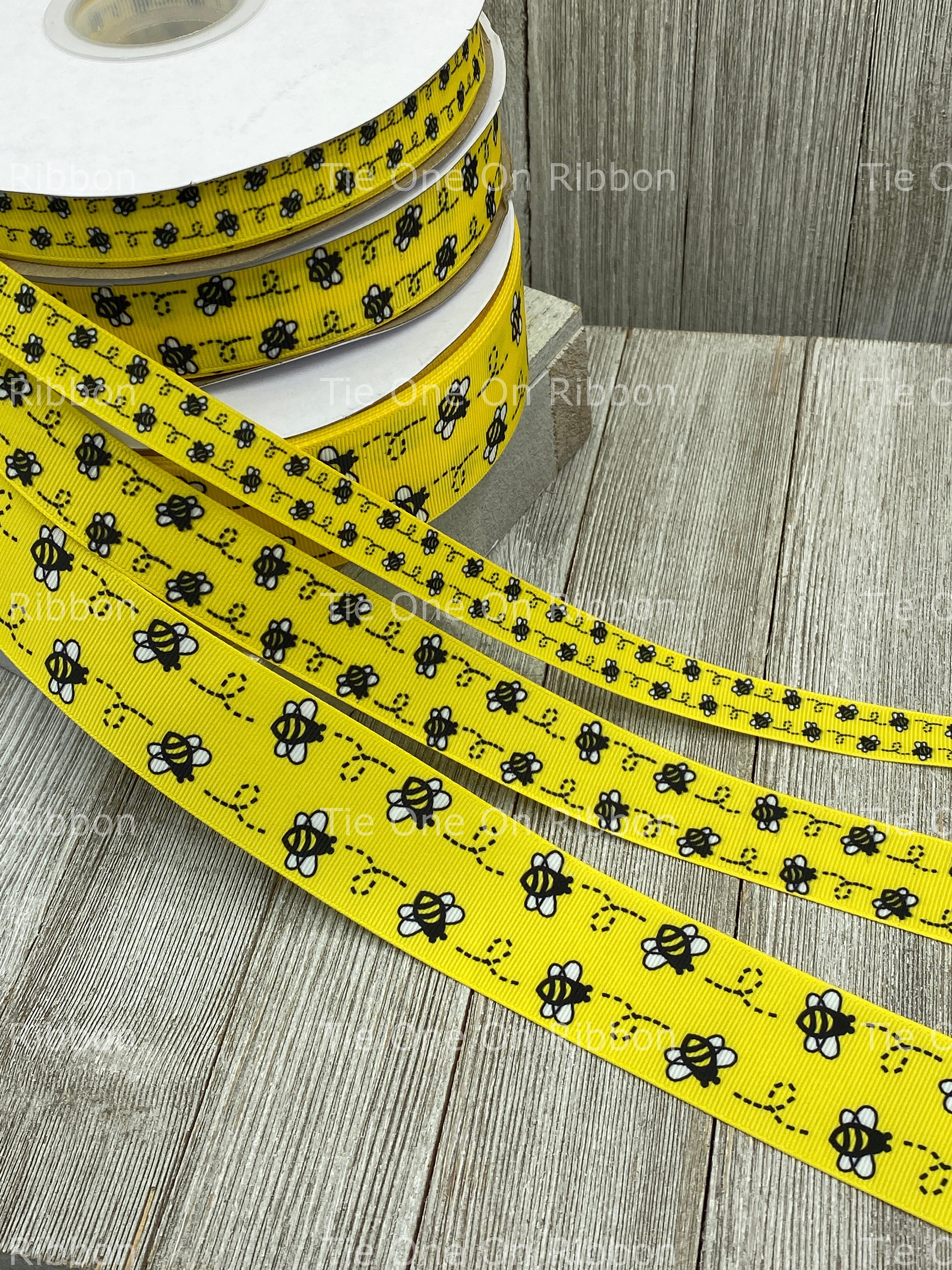 Yellow And Black Bumble Bee Printed Grosgrain Ribbon 5/8 1 | Etsy