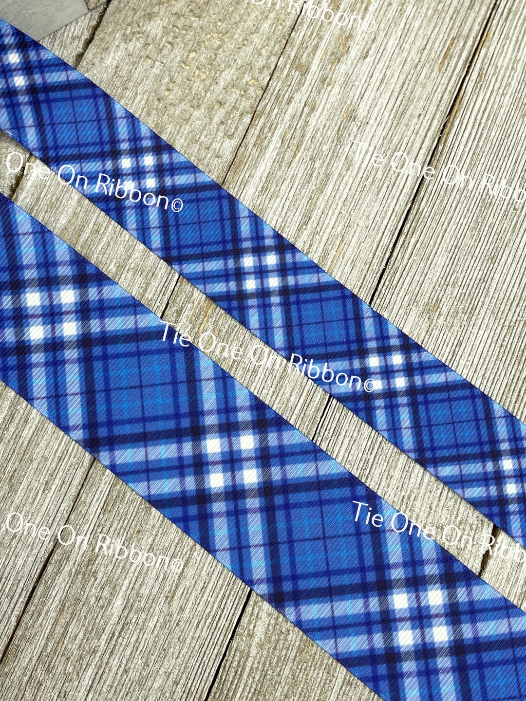 Bright Blue Daigonal Plaid Print Grosgrain Ribbon 1 1.5 Printed Ribbon ...