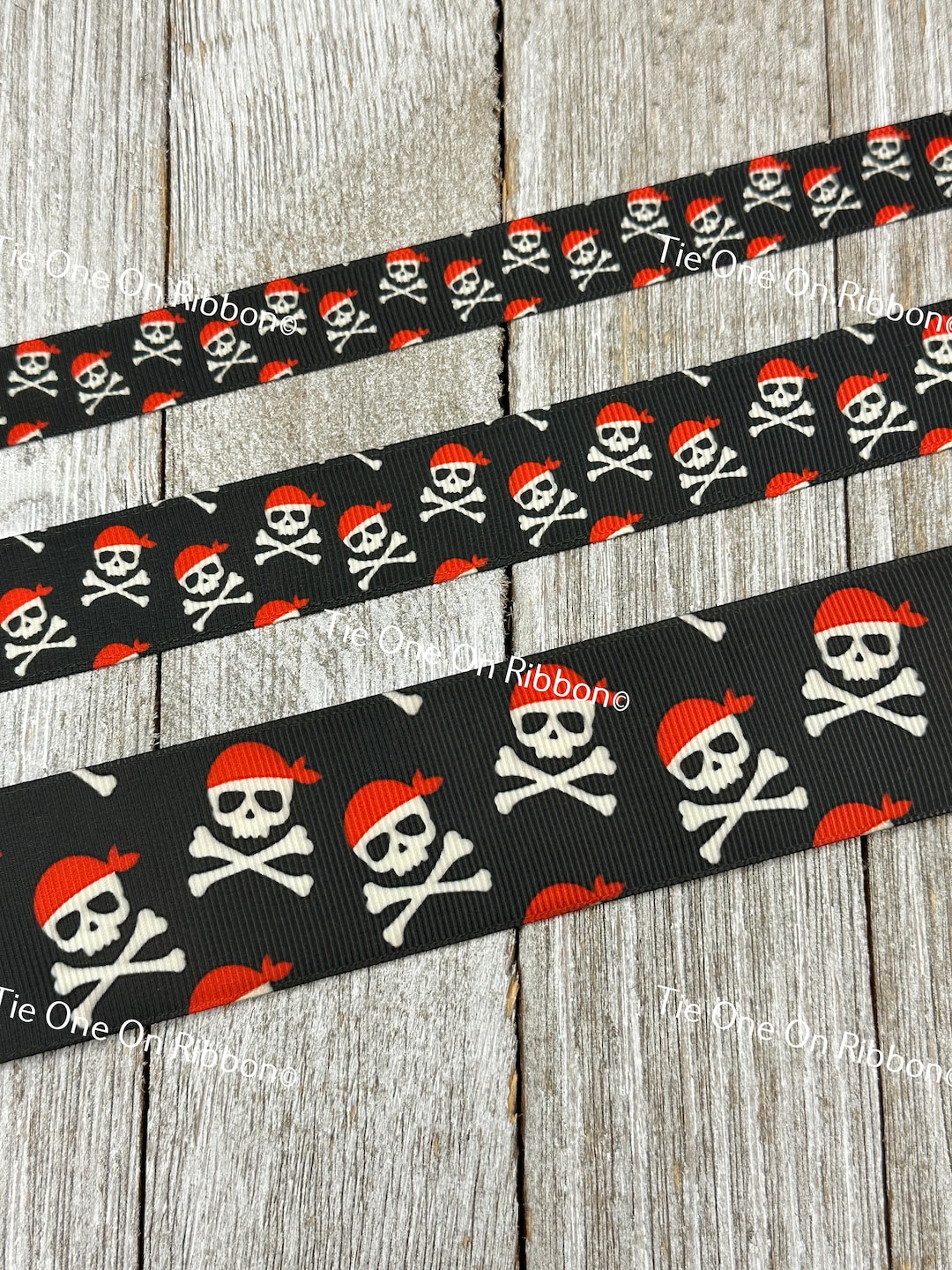 Pirate Skull and Cross Bones on Black Printed Ribbon 5/8" - 7/8" - 1.5 ...