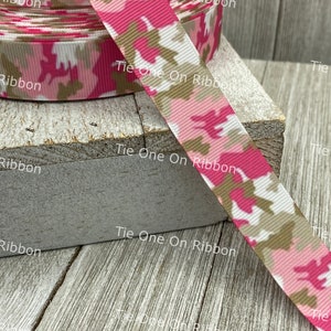 Pink, Khaki & White Camo Printed Grosgrain Ribbon 7/8 sew-craft Decor ...