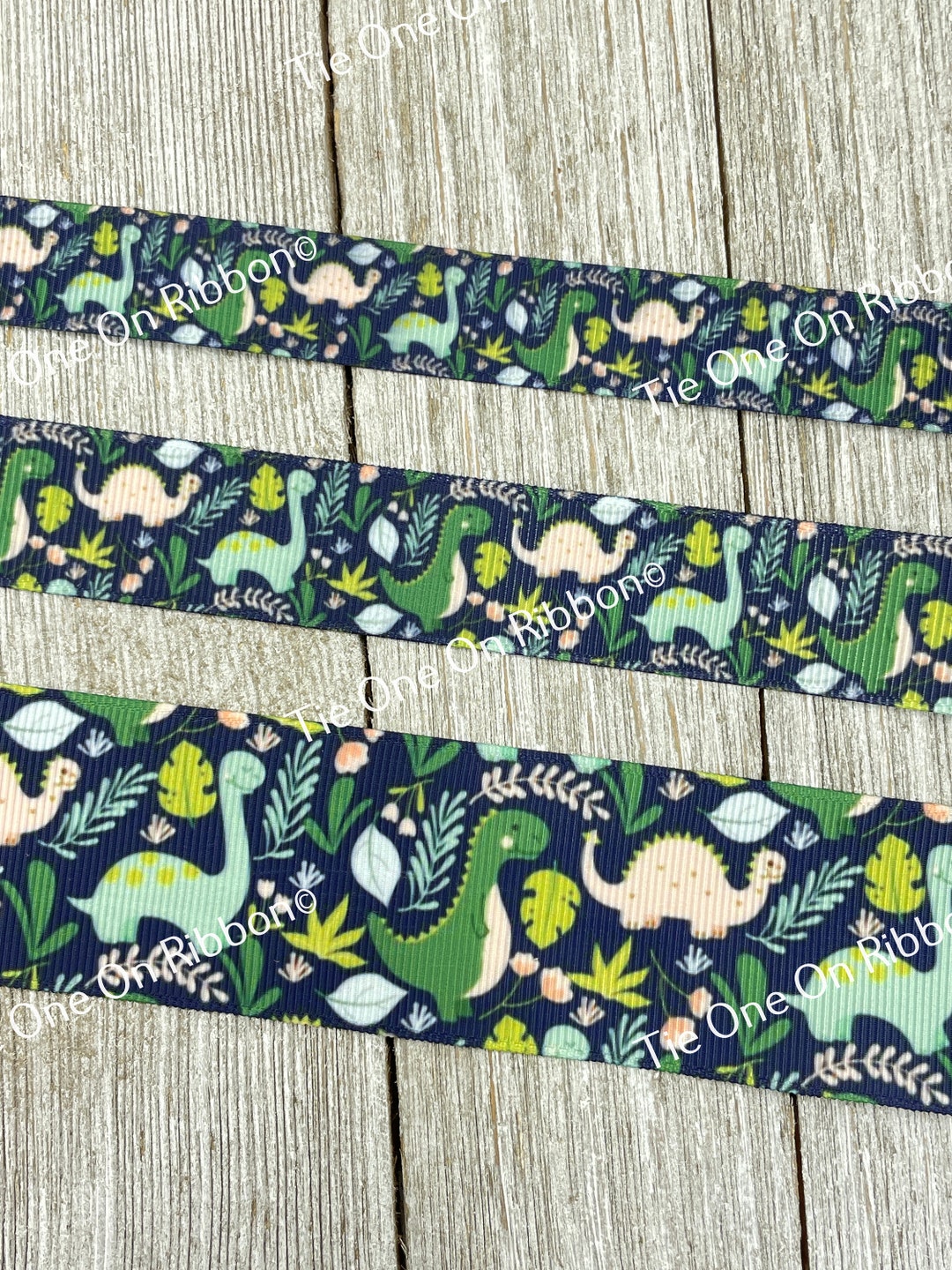 Green and Blue Dinosaur Themed Printed Grosgrain Ribbon - 5/8" - 7/8 ...