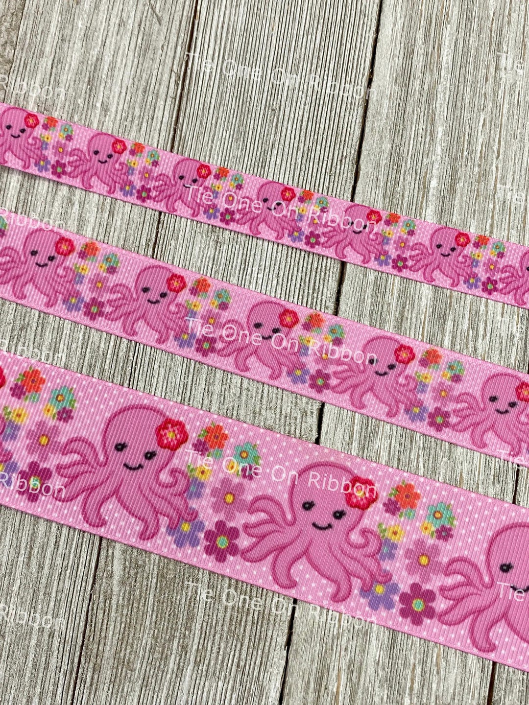 SALE! 5 Yards Pink Octopus Flowers Printed Grosgrain Ribbon - 5/8" - 7/ ...
