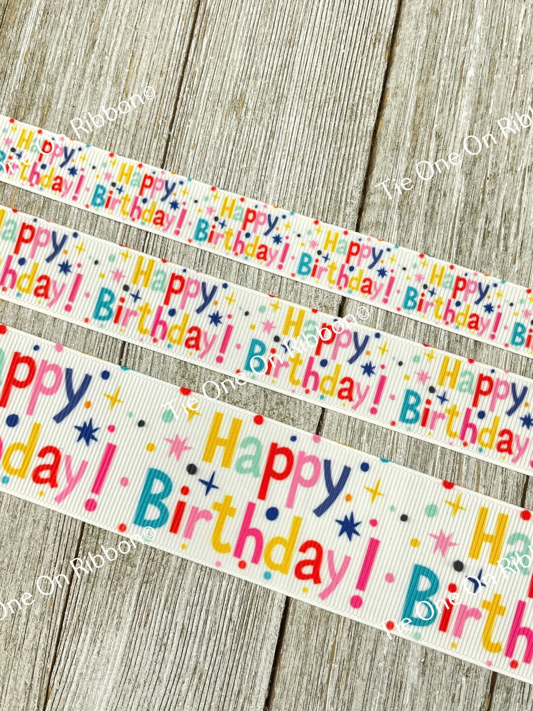 Happy Birthday Dots and Stars Printed Grosgrain Ribbon - 5/8" - 7/8 ...
