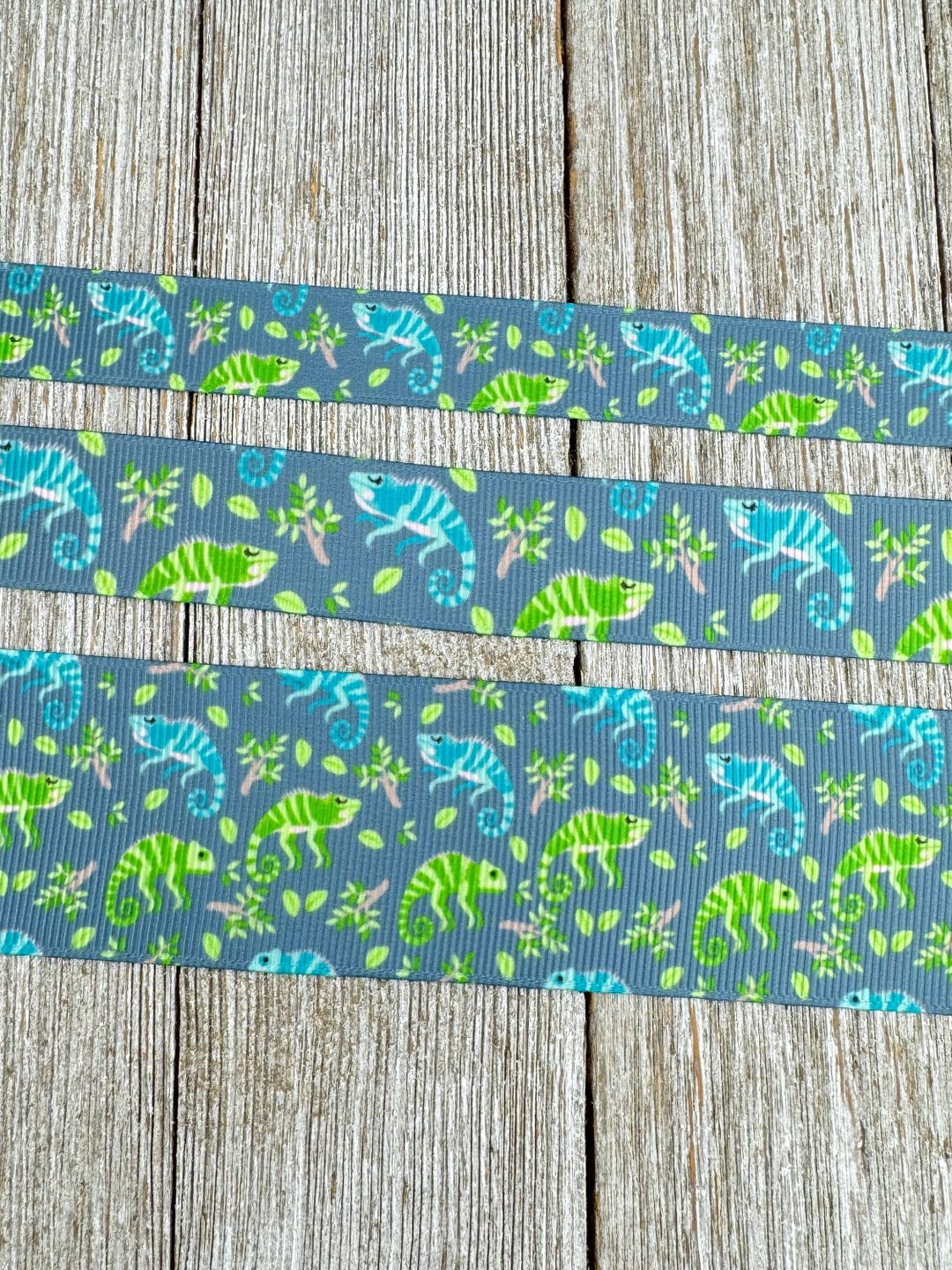 Blue and Green Gecko Lizard Dino Grosgrain Ribbon - 5/8" - 7/8" - 1.5 ...