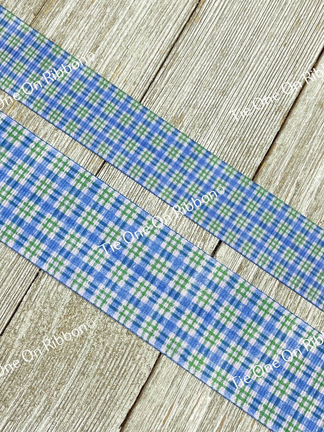 Blue and Green Plaid Printed Grosgrain Ribbon - 1" & 1.5" - Sewing ...