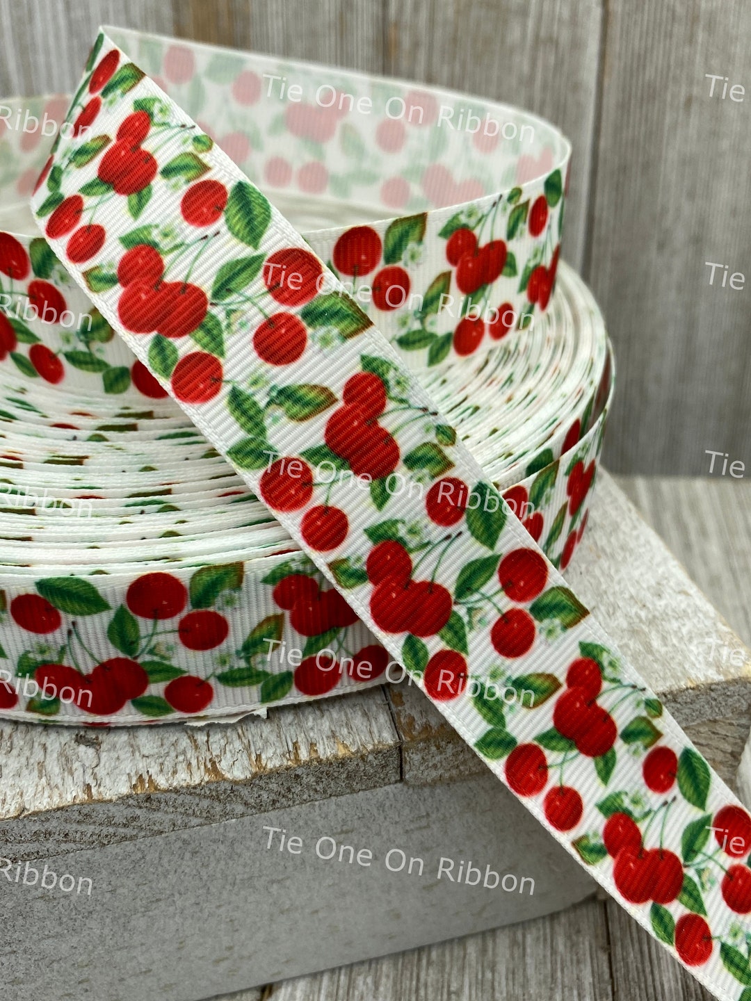Bright Red Cherries Fresh off the Tree Printed Grosgrain Ribbon 7/8 ...