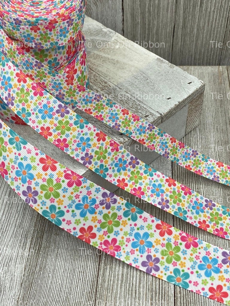 Bright Flower Printed Grosgrain Ribbon 5/8 7/8 1.5 Inch | Etsy
