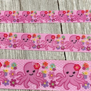 SALE! 5 Yards Pink Octopus Flowers Printed Grosgrain Ribbon - 5/8" - 7/ ...