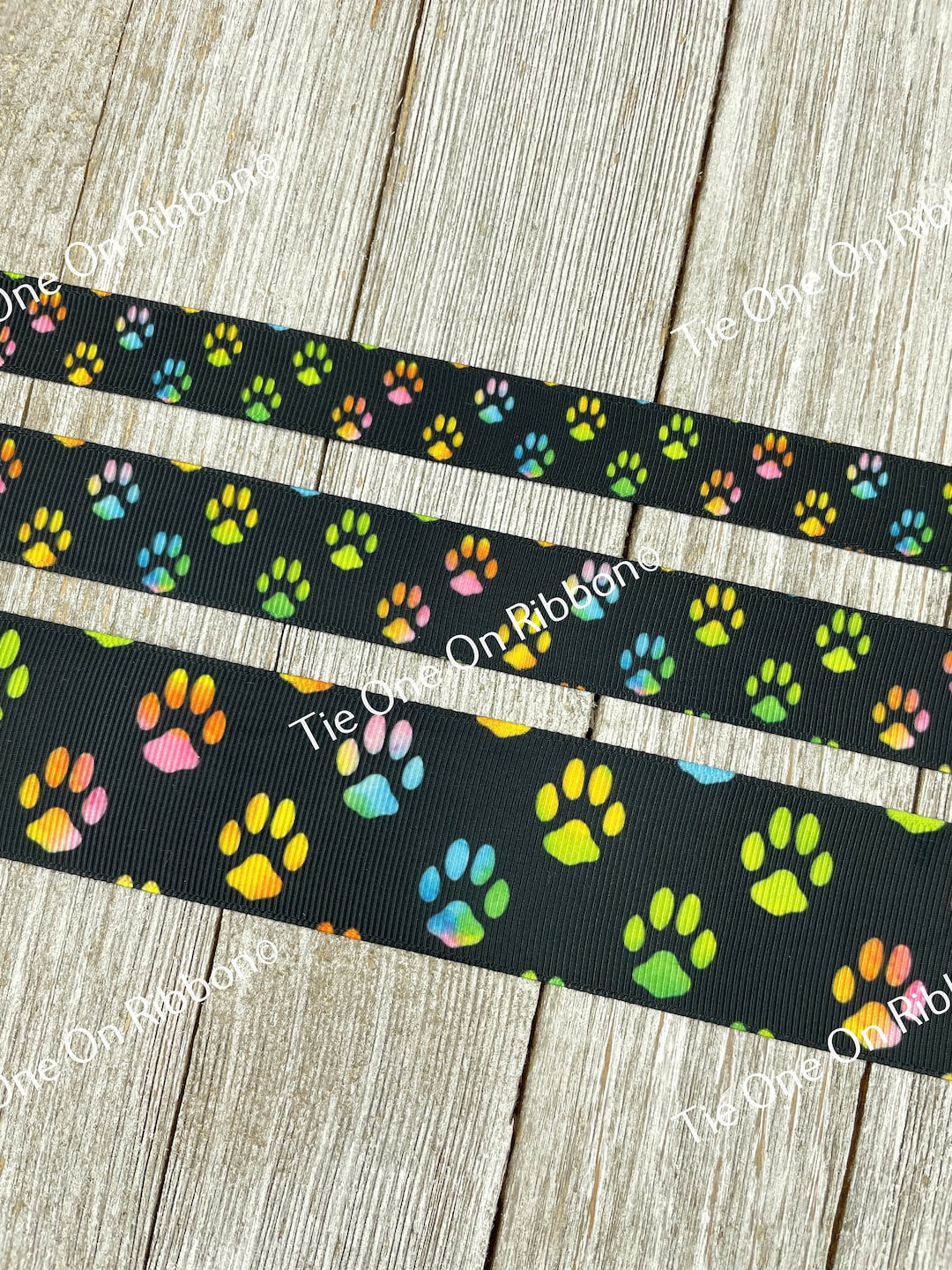 Colorful Dog Paw Prints on Black Printed Ribbon Grosgrain 5/8 7/8 1.5 ...