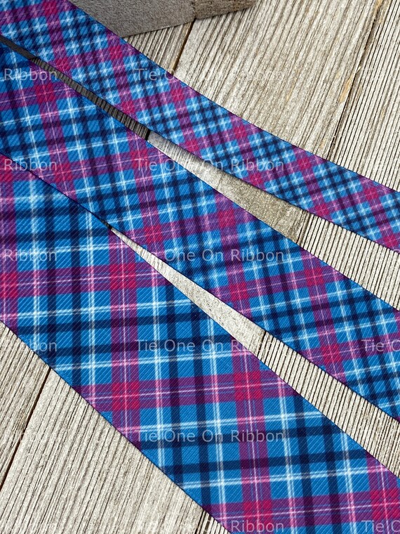 Pink and Blue Plaid Printed Grosgrain Ribbon 5/8 - Etsy