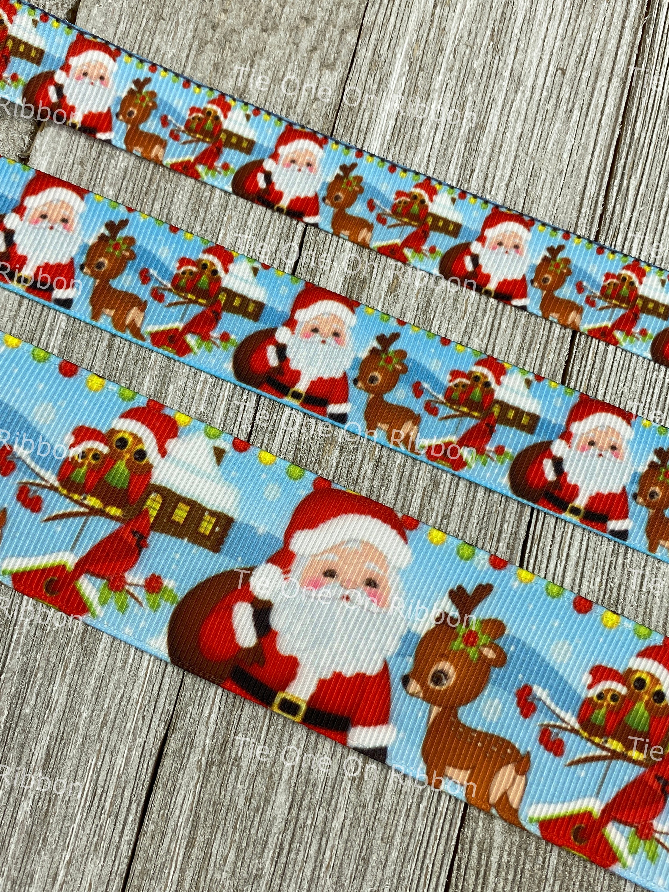 Santa and Reindeer Christmas Printed Grosgrain Ribbon - Etsy