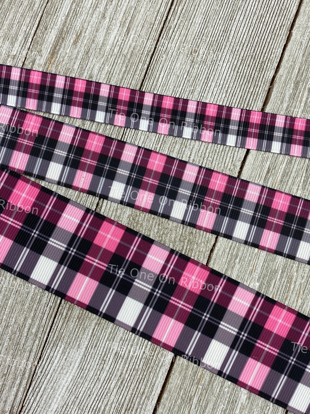 Pink and Black Plaid Printed Grosgrain Ribbon 5/8 1 1.5 Inch Sewing ...