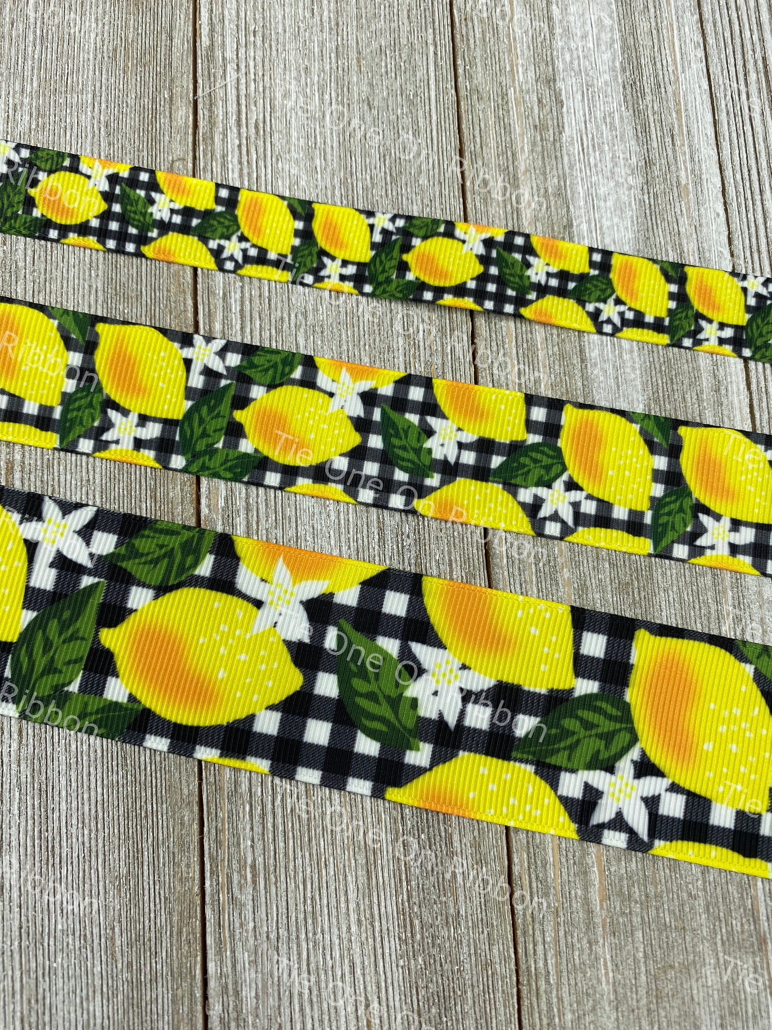 Large Yellow Lemons on Black Check Printed Grosgrain Ribbon - Etsy