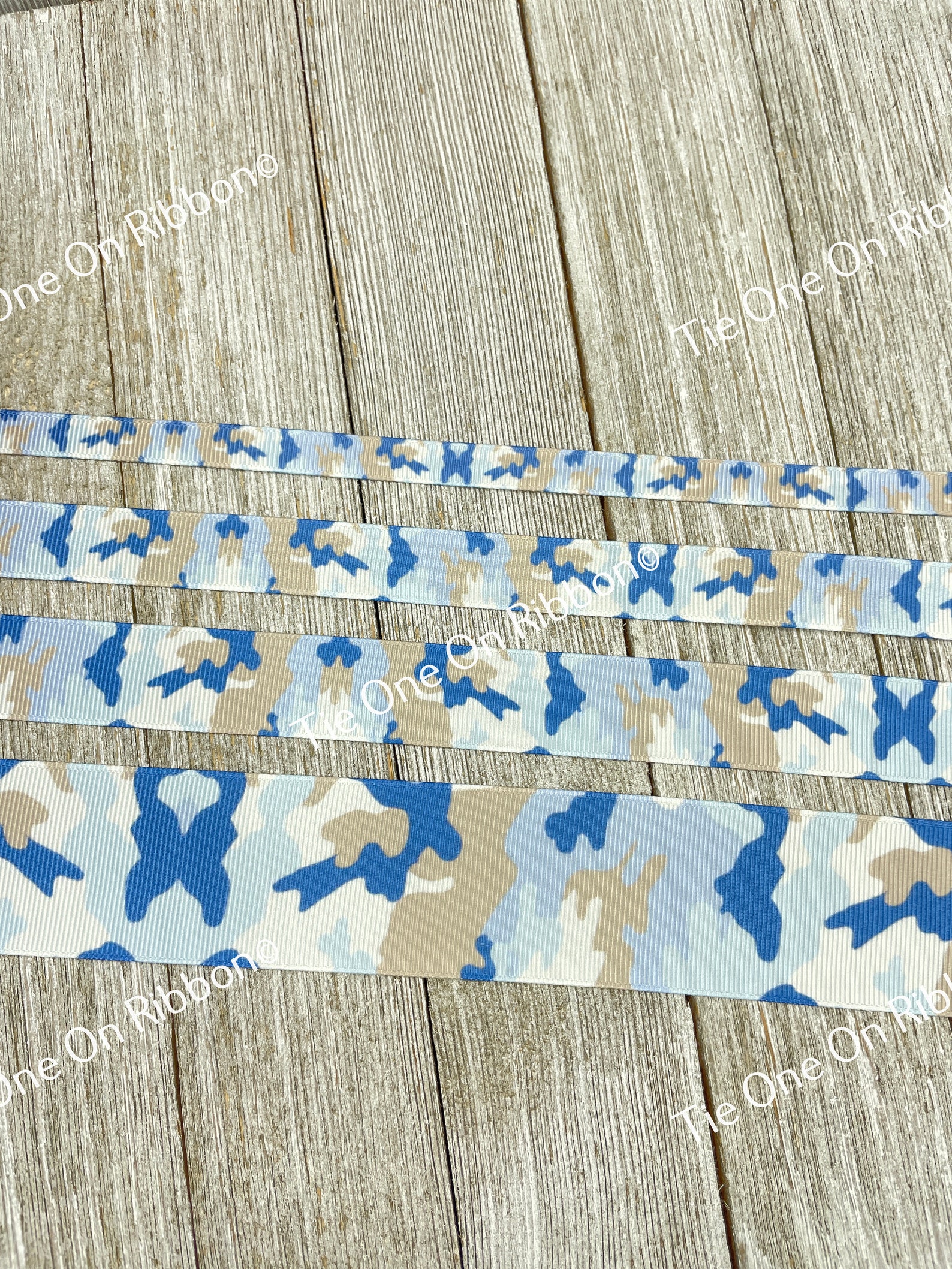 Light Blue Camouflage Camo Printed Grosgrain Ribbon - 5/8