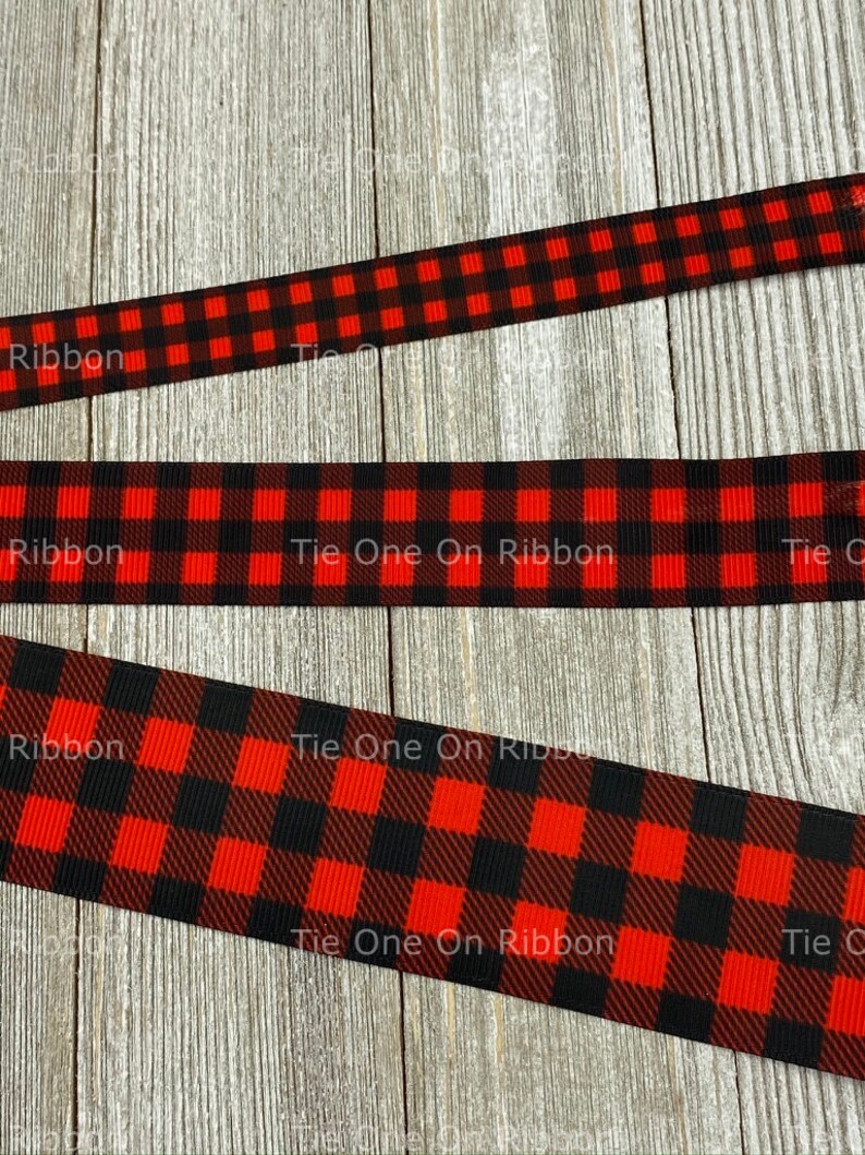 Red and Black Buffalo Check Plaid Printed Grosgrain Ribbon | Etsy