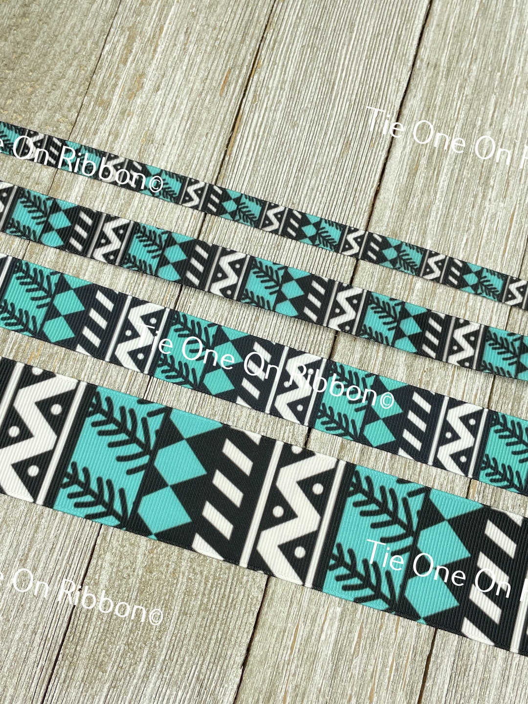 Turquoise and Black Tribal Stripes Printed Grosgrain Ribbon - 3/8" - 5/ ...