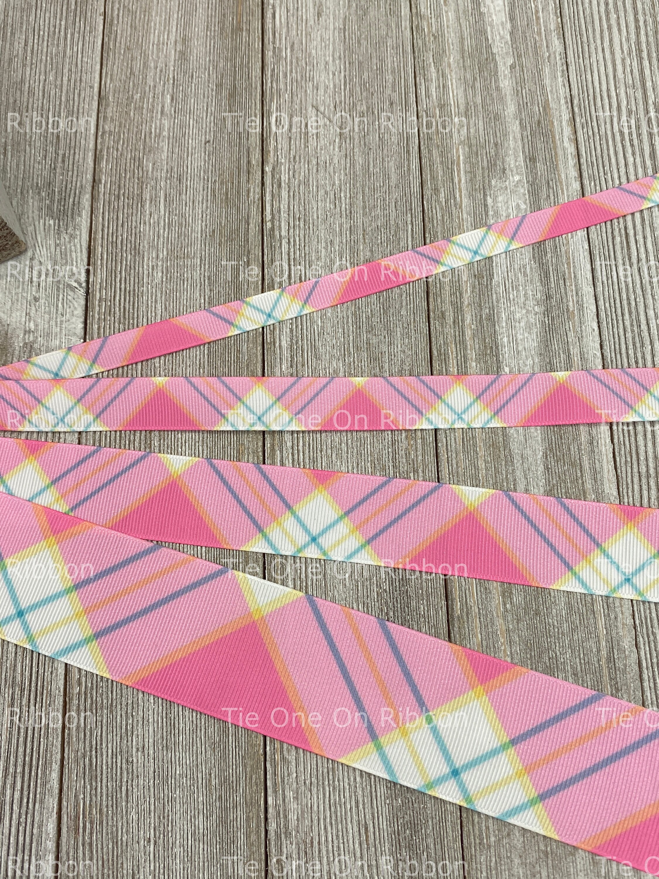 Pink and Blue Spring Plaid Printed Grosgrain Ribbon 3/8 | Etsy