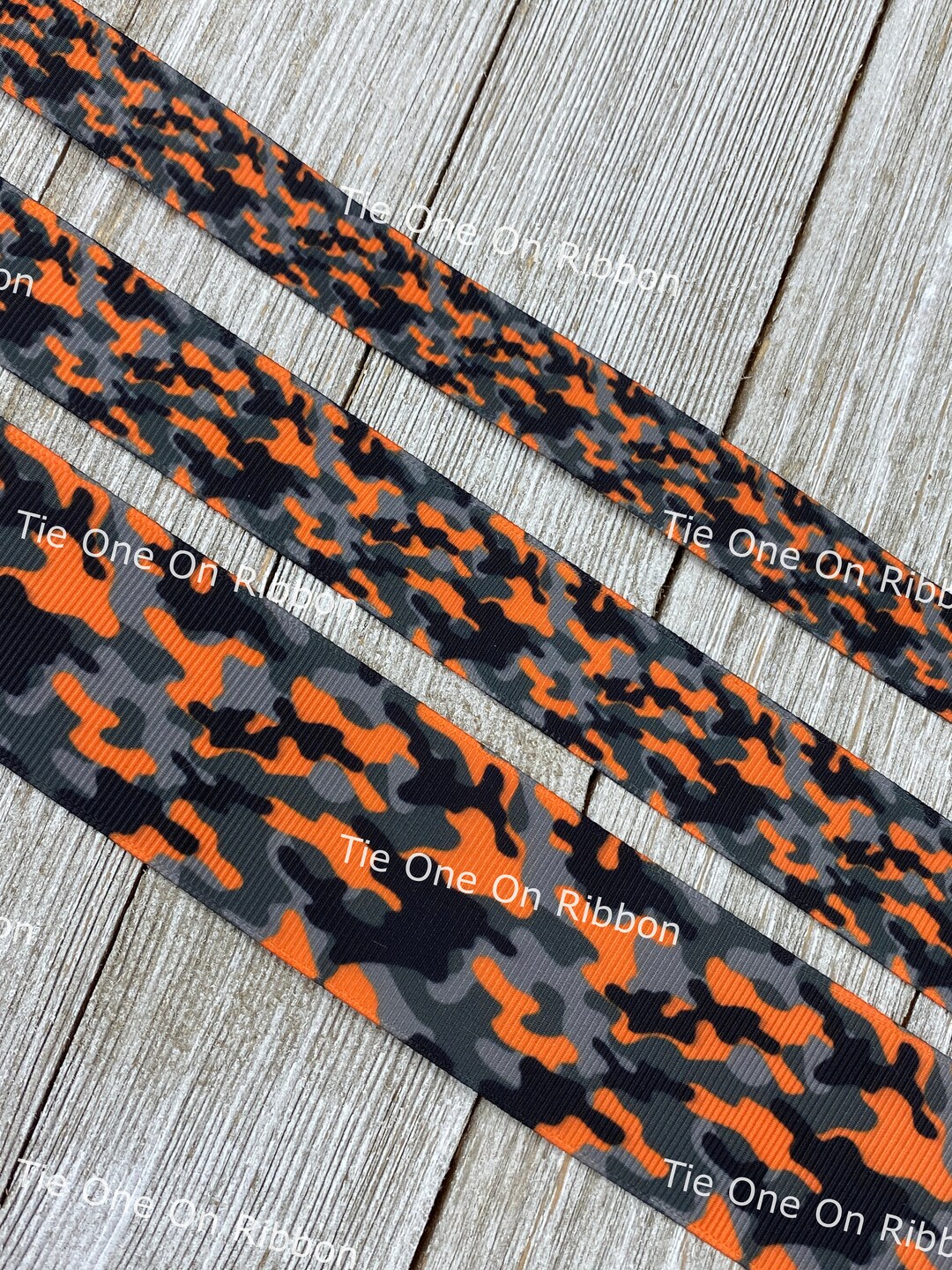 Orange and Black Camouflage Halloween Printed Grosgrain Ribbon - 5/8 ...