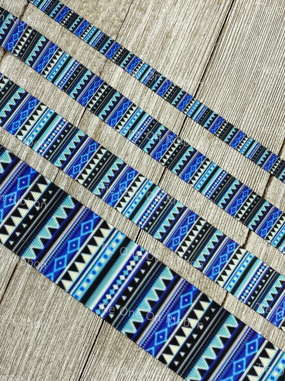 Shades of Blue Boho Aztec Stripes Printed Grosgrain Ribbon - 3/8" - 5/8 ...