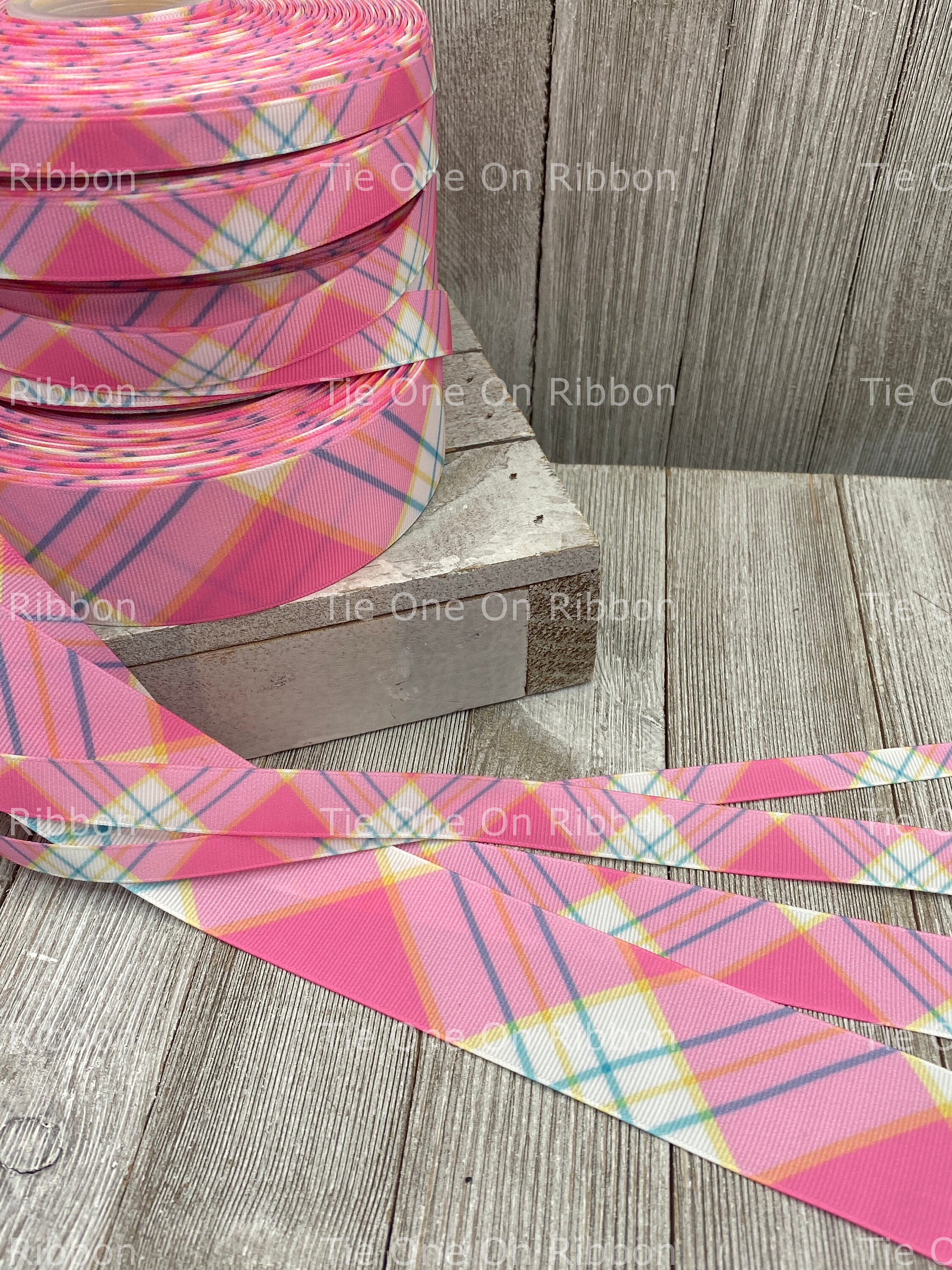Pink and Blue Spring Plaid Printed Grosgrain Ribbon 3/8 | Etsy